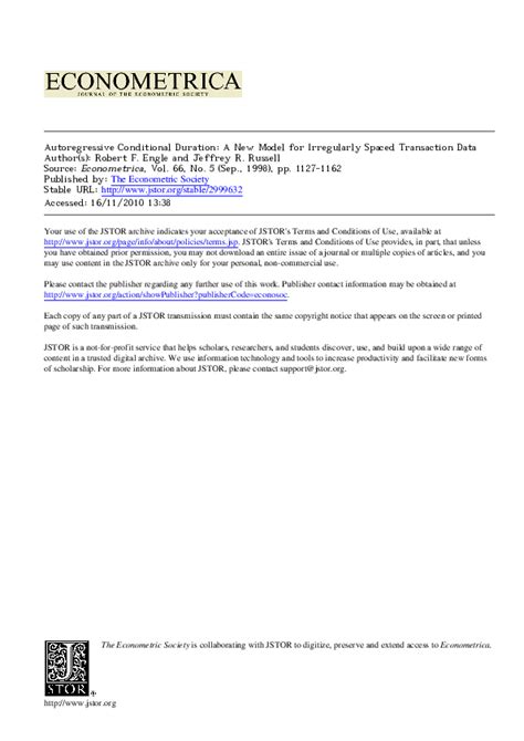 Pdf Autoregressive Conditional Duration A New Model For Irregularly