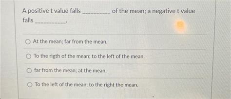 Solved Of The Mean A Negative T Value A Positive T Value