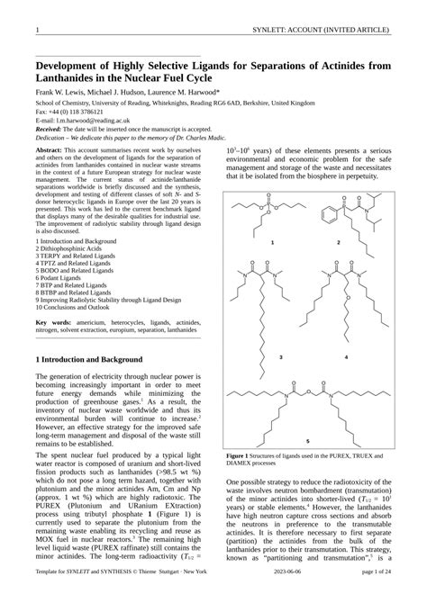 Pdf Cheminform Abstract Development Of Highly Selective Ligands For Separations Of Actinides