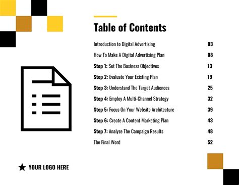 Yellow Digital Marketing Table Of Contents Template Venngage