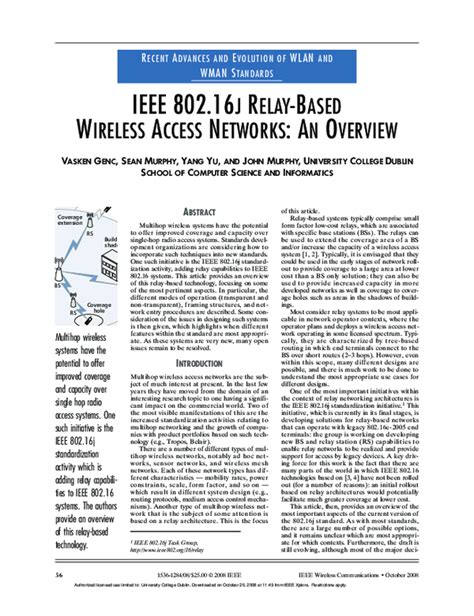 Pdf Ieee 802 16j Relay Based Wireless Access Networks An Overview