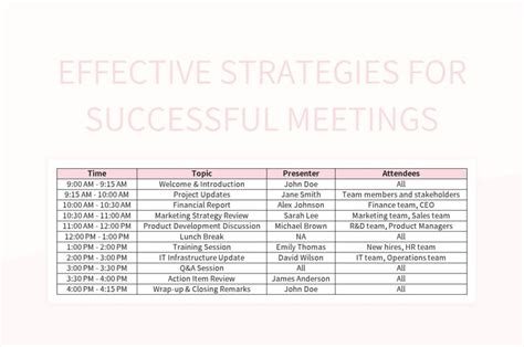 Effective Strategies For Successful Meetings Excel Template And Google Sheets File For Free