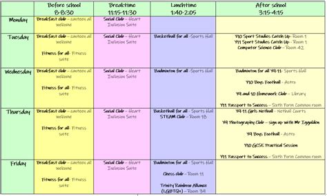 Extra Curricular Timetable For Wb 30924 Trinity High School