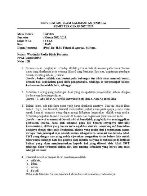 Waylanda Rezha Dinda Pratama 2208011054 Kelas 2b Uas Akhlak Pdf