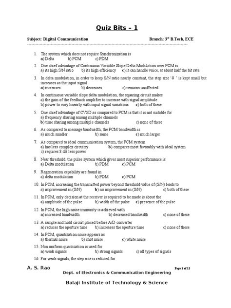Dc Quiz Bits 1 Mid Pdf Signal To Noise Ratio Bandwidth Signal