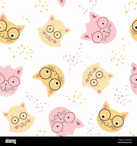 Seamless Background With Cute Cats Wearing Glasses Stock Vector Image