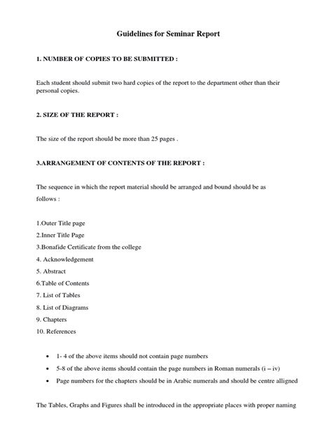 Guidelines For Seminar Report 1 Number Of Copies To Be Submitted