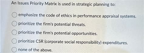 Solved An Issues Priority Matrix Is Used In Strategic