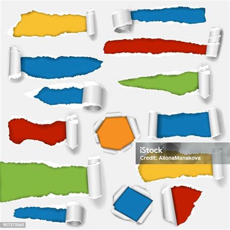 텍스트에 대 한 공간을 가진 종이 배경 위에 찢어진된 양쪽으로 흰 종이에 구멍의 설정 0명에 대한 스톡 벡터 아트 및 기타 이미지 0명 가장자리 개념 Istock