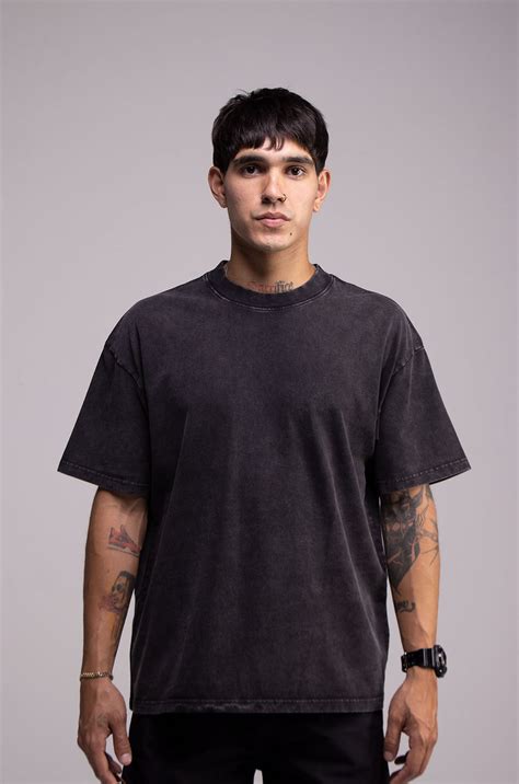 Playera Semi Oversize Wax Wash Negro Gramaje 275 Sago