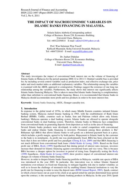 Pdf The Impact Of Macroeconomic Variables On Islamic Banks Financing