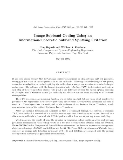 Pdf Image Subband Coding Using An Information Theoretic Subband