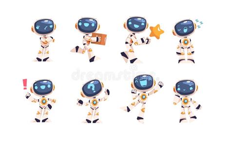 Bots Mascot Chatbot Service Characters Personal Assistant Robots With Digital Screen Cute