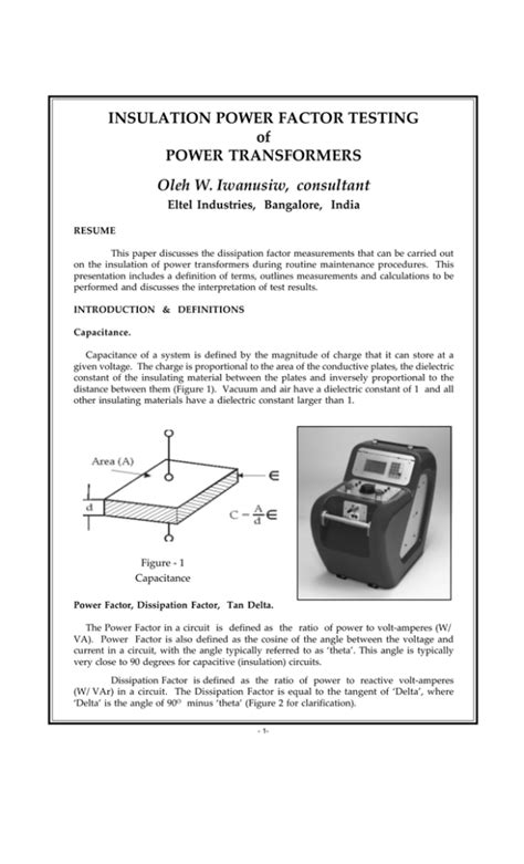 Insulation Power Factor Testing Of Power