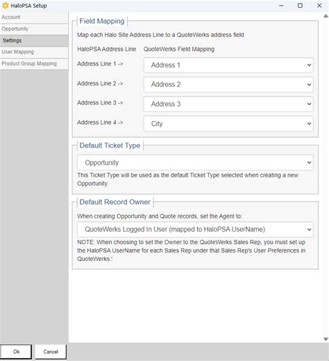 Quotewerks Halopsa Settings Tab