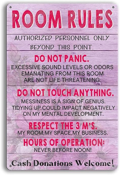 Arpilul Pink Room Rules Sign Funny Metal Tin Sign For Teen