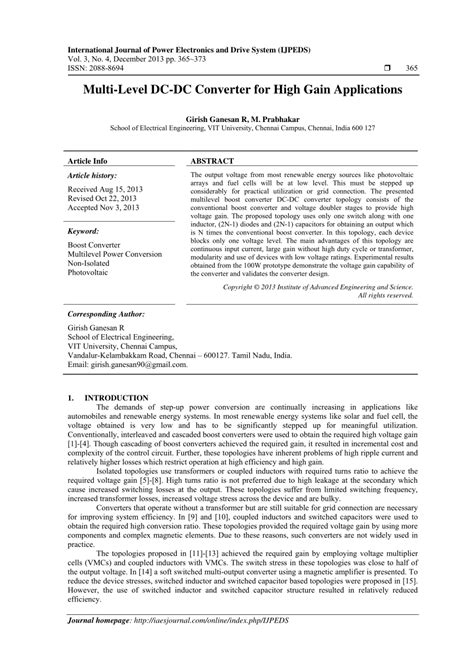 Pdf Multi Level Dc Dc Converter For High Gain Applications