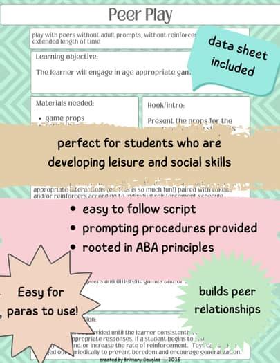 Peer Play Social Skills Lesson Plan Data Collection Aba Principles