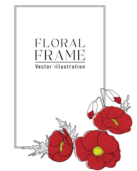 Romantic Vertical Rectangle Frame With Red Poppies Floral Design For Labels Branding Business