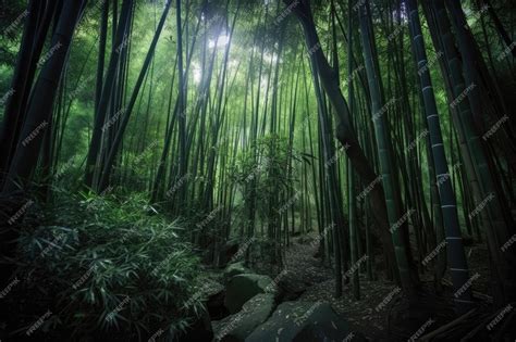 Bosque De Bambú En La Selva Oscura Con árboles Imponentes Y Abundante