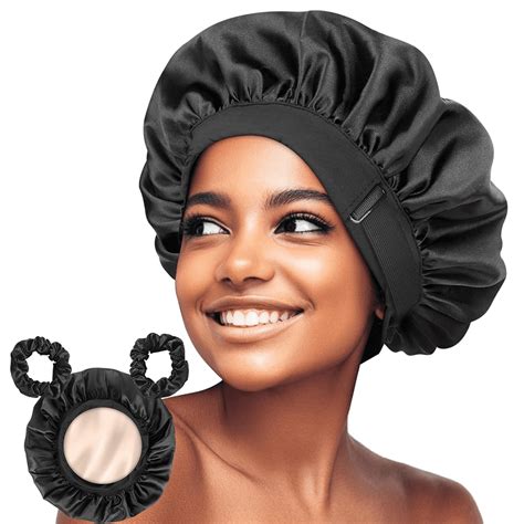 Sofmild Silk Bonnet Satin Hair Bonnet For Sleeping Silk Hair Sleep Shower Cap Wrap For Black