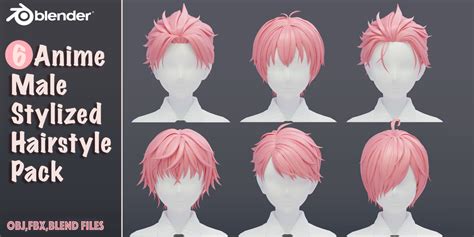 6 Stylized Anime Male Hairstyle Pack Superhive Formerly Blender Market