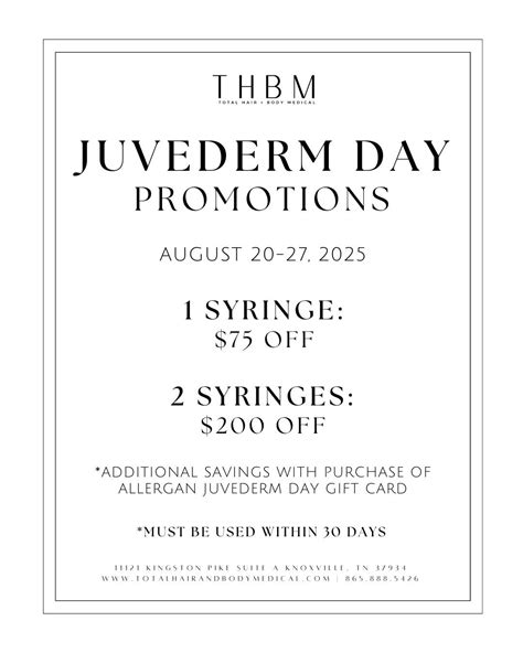 Juvederm Day Specials Total Hair And Body Medical Facebook