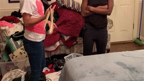 girl gets a belt spanking for not cleaning up my clip store spanking