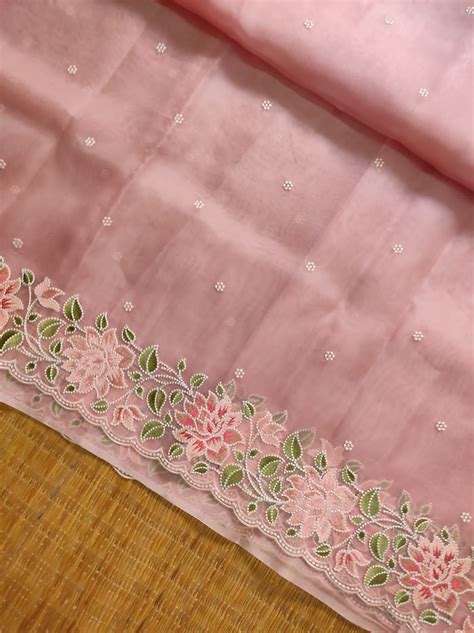 Pure Organza Silk Saree With Multi Floral Border Embroidery Work