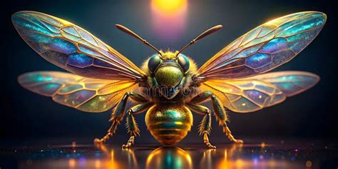 Golden Bee Wings Reflecting Natural Iridescent Glow Stock Illustration