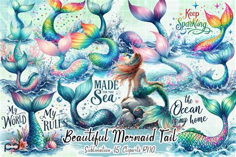 Beautiful Mermaid Tail Clipart Png Graphic By Padmadesign · Creative