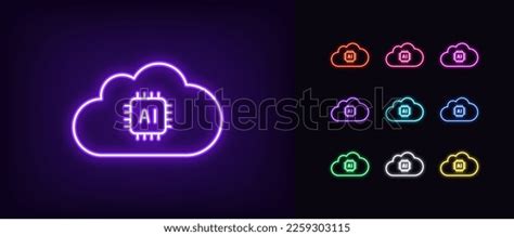 Outline Neon Cloud Ai Icon Glowing Stock Vector Royalty Free Shutterstock