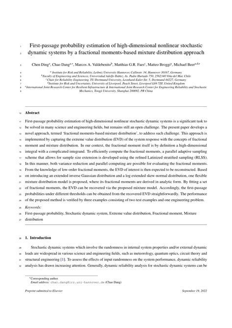 PDF First Passage Probability Estimation Of High Dimensional Nonlinear Stochastic Dynamic
