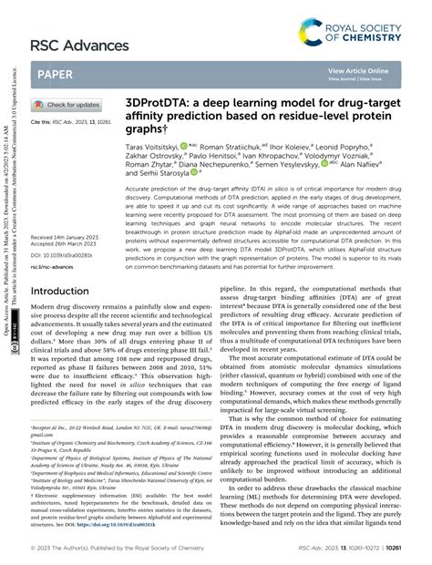 PDF DProtDTA A Deep Learning Model For Drug Target Affinity Prediction Based On Residue