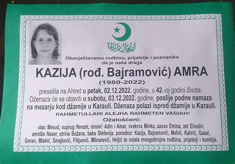 Amra Kazija Izgubila Bitku Za život