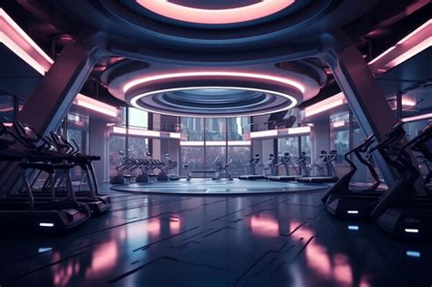 Premium Ai Image Futuristic Office Interior With Neon Lamps 3d Rendering