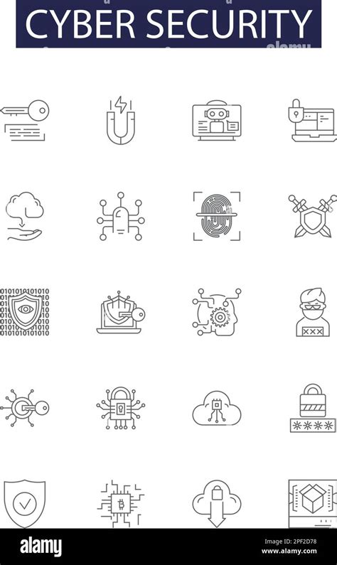 Cyber Security Line Vector Icons And Signs Cybercrime Cryptography Intrusion Malware Data