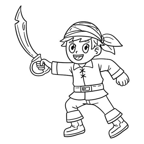 커틀라스를 들고 있는 해적의 귀엽고 재미있는 색칠 공부 페이지입니다 아이들에게 즐거운 색칠 시간을 제공합니다 컬러 이 페이지는 매우 쉽습니다 작은 어린이와 유아에게