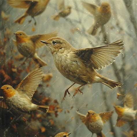 A Flock Of Warblers Migrating South Background Premium Ai Generated Image