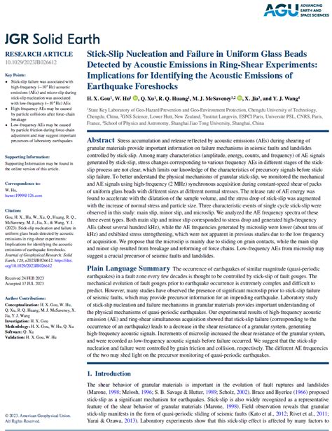 地灾国家重点实验室在自然指数期刊《jgr Solid Earth》上发表粘滑前兆特征相关研究成果 成都理工新闻网