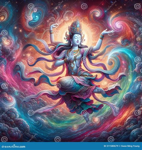 Image Of Goddess Guanyin In A Galaxy Dance Symbolizing The Cosmic Of