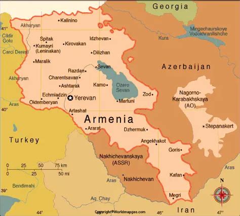 Labeled Armenia Map With States Capital And Cities