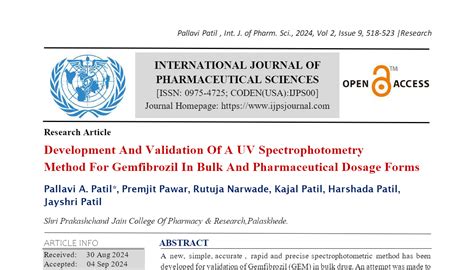 Development And Validation Of A Uv Spectrophotometry Method For Gemfibrozil In Bulk And