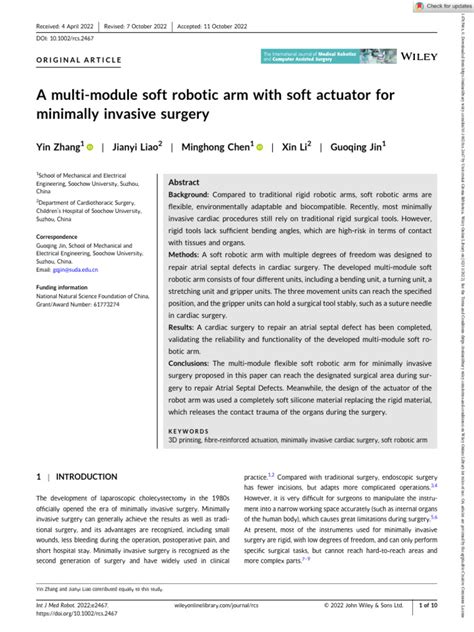 Zhang 2022 Soft Robotic Arm And Actuator For Minimally Invasive Surgery Pdf