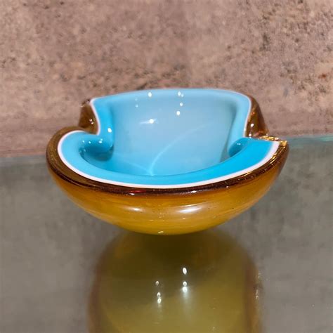 1970s Murano Art Glass Sensual Bowl Turquoise And Amber For Sale At 1stdibs