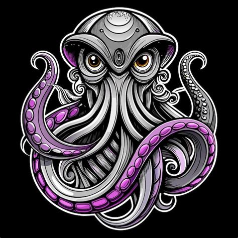 Octopus Octoskull Evil Hand Drawn Cartoon Character Sticker Icon Concept Isolated Illustration