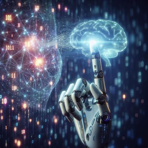 Premium Ai Image Binary Data Interaction With A Robotic Hand