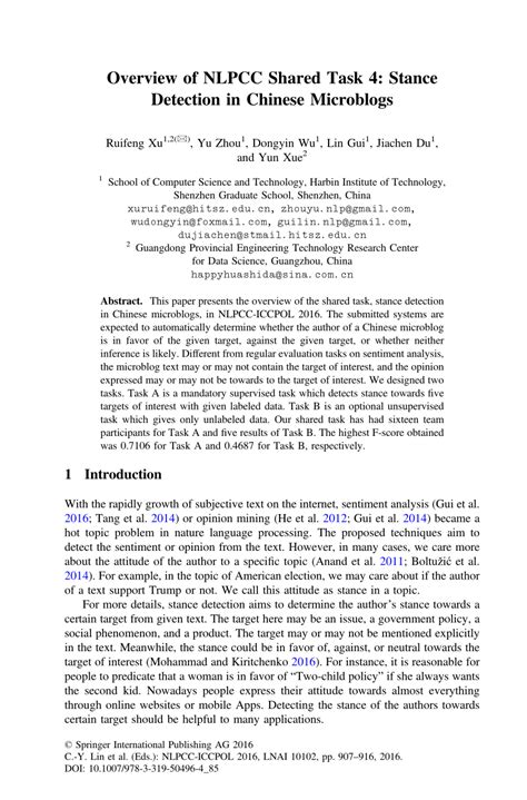pdf overview of nlpcc shared task 4 stance detection in chinese