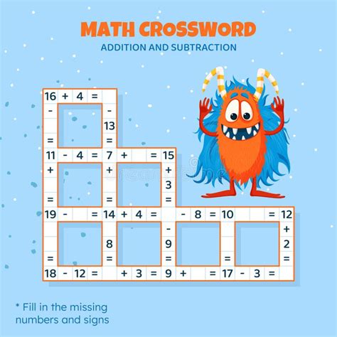 Math Crossword Puzzle Addition And Subtraction Stock Vector Illustration Of Game Education