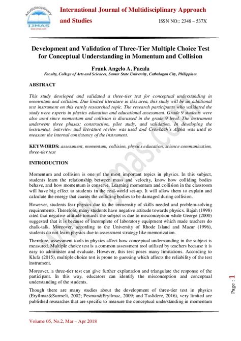 Pdf Development And Validation Of Three Tier Multiple Choice Test For Conceptual Understanding